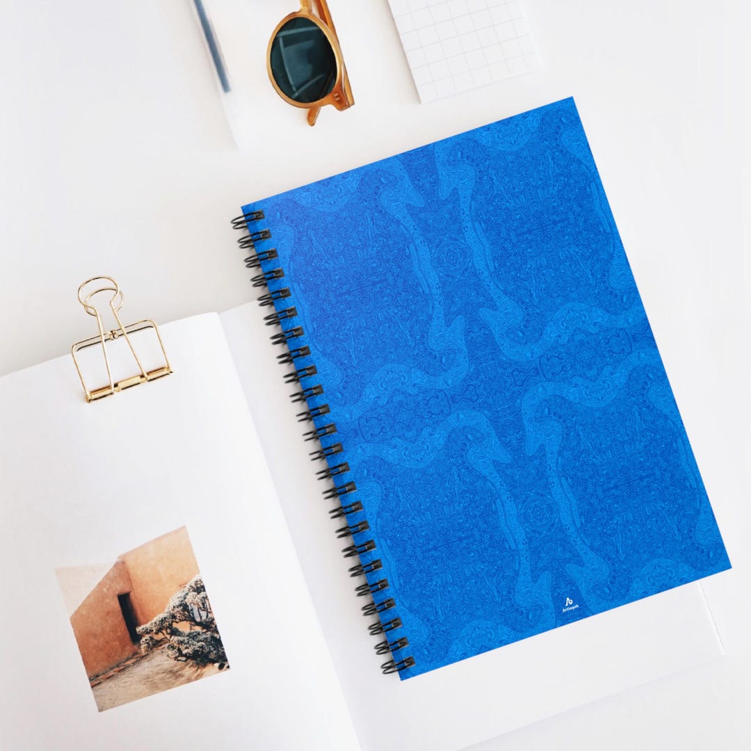 Abstract and Imaginative Design on Blue Spiral Notebook - Ruled Lines ...