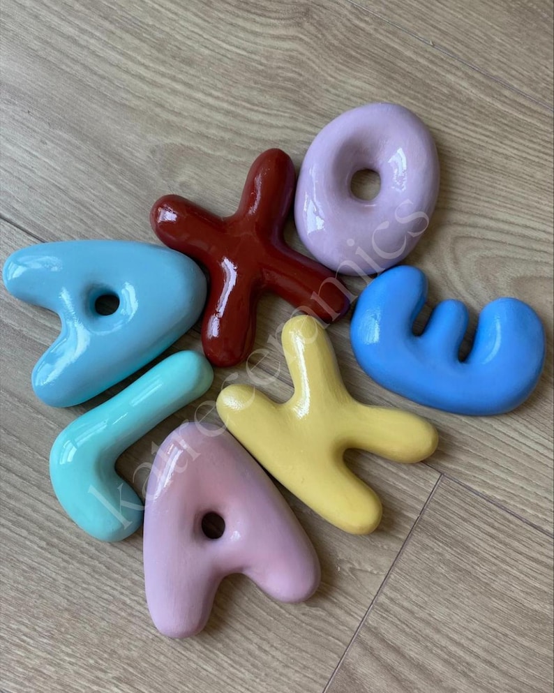 Personalized Ceramic Bubble Letters – Colorful Handmade No-drill Wall ...