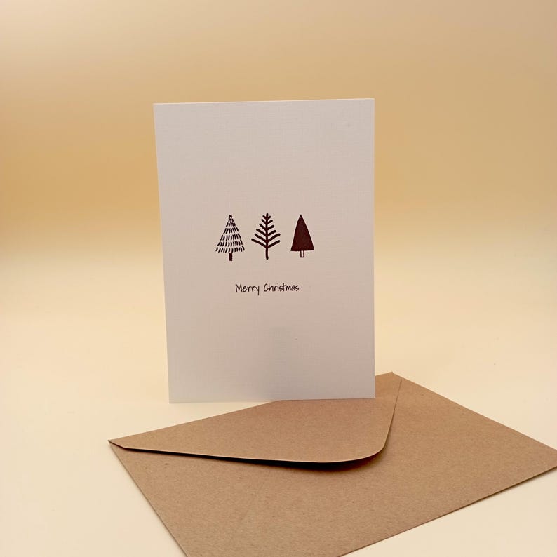Minimalist Christmas Card | Neutral Trees Design, Holiday Wishes, A6 ...