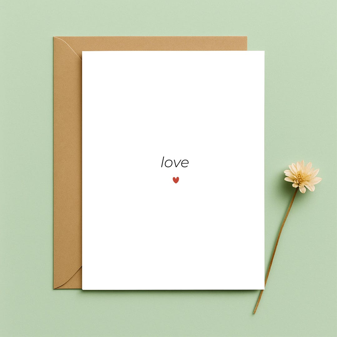 Minimal Love Card With Red Heart, Simple Romantic Printable Card ...
