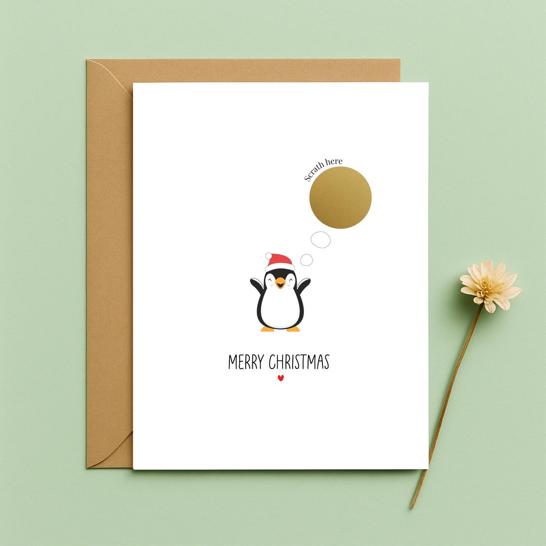 Scratch off Christmas Card | Penguin Design | Surprise Holiday Greeting ...