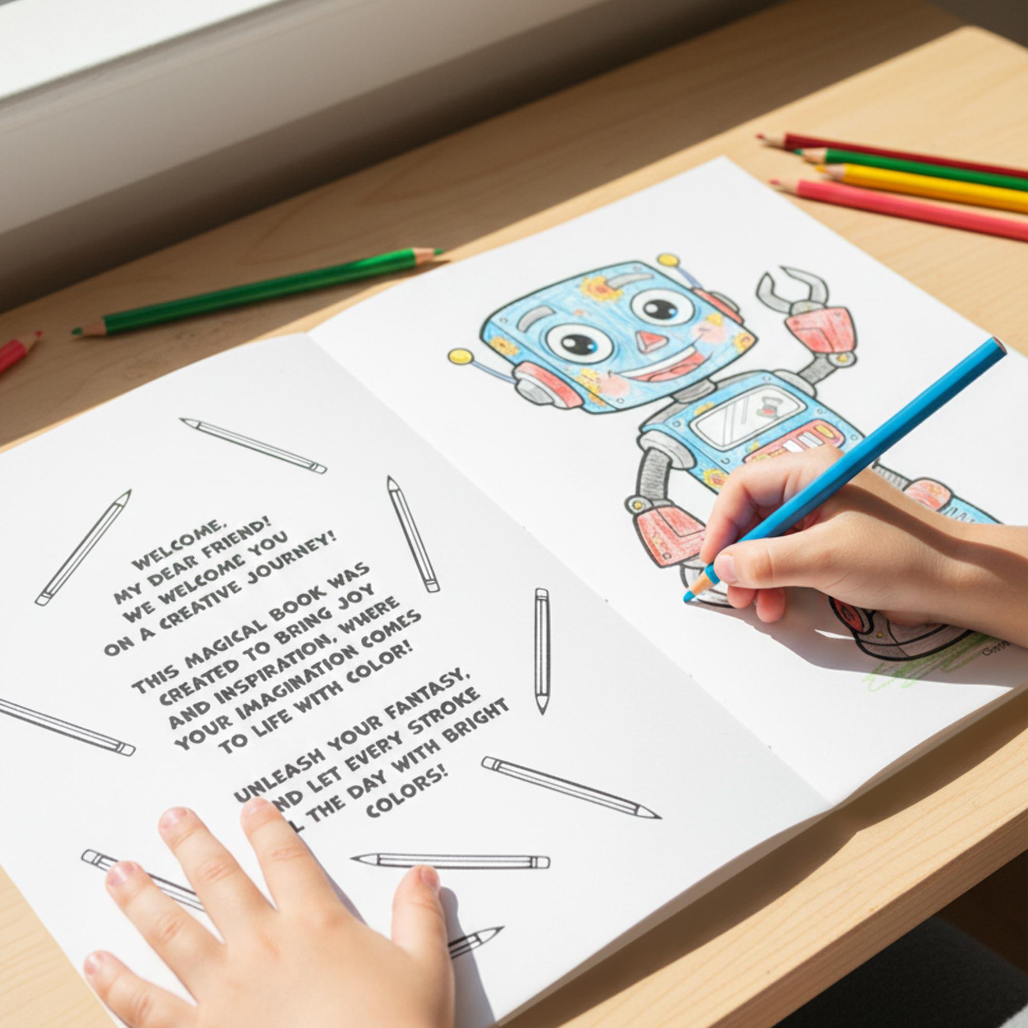 Cute Robot Coloring Pages for Kids, Funny Robots Coloring Book, Boys ...
