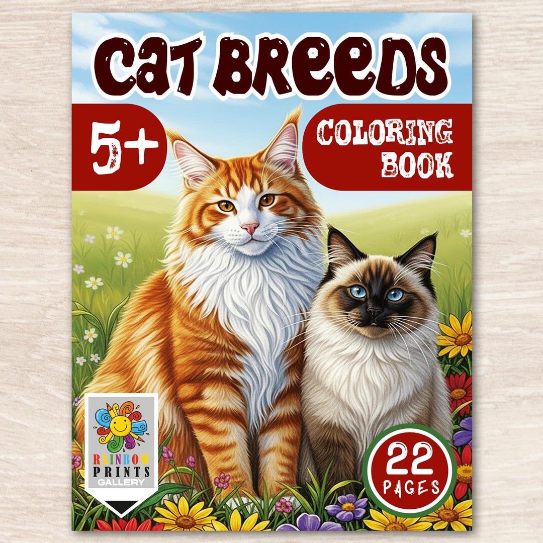 Cat Breeds Coloring Pages for Kids and Adults, Cute Kitten Coloring ...