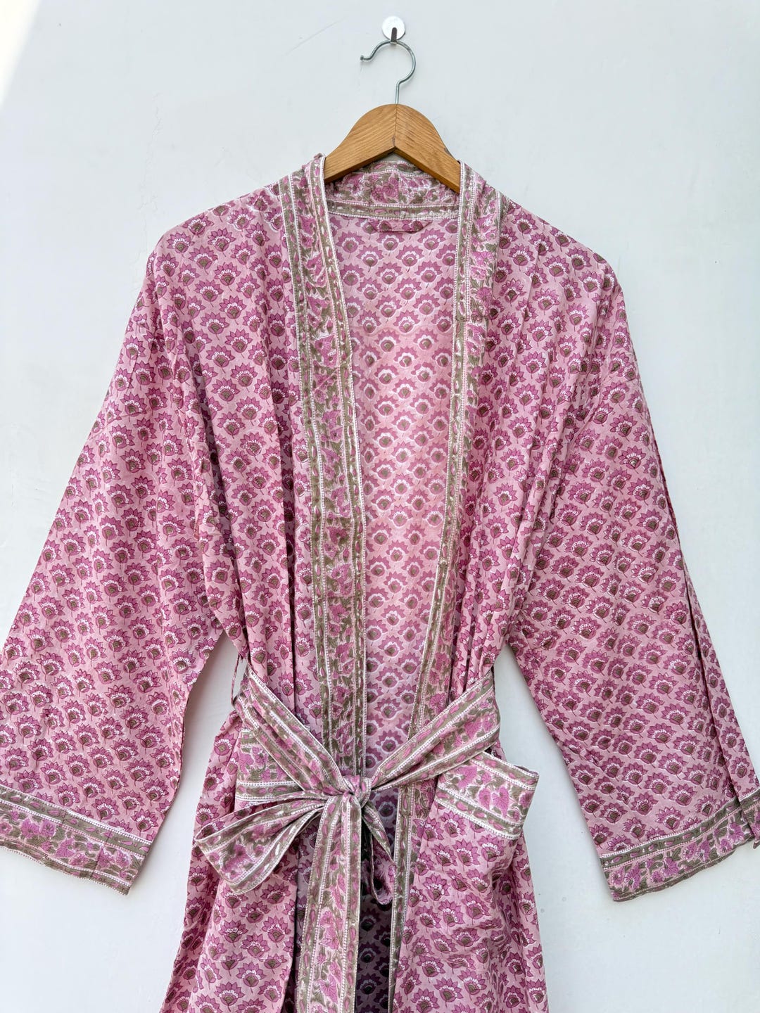 Pink Cotton Kimono Robes Women Indian Dressing Gown Unisex Blockprint ...