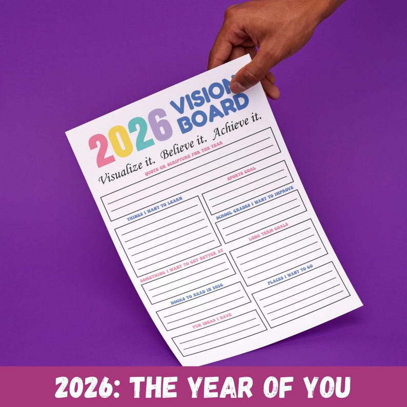 2026 Vision Board Printable for Kids and Teens, Goal Setting Worksheet ...