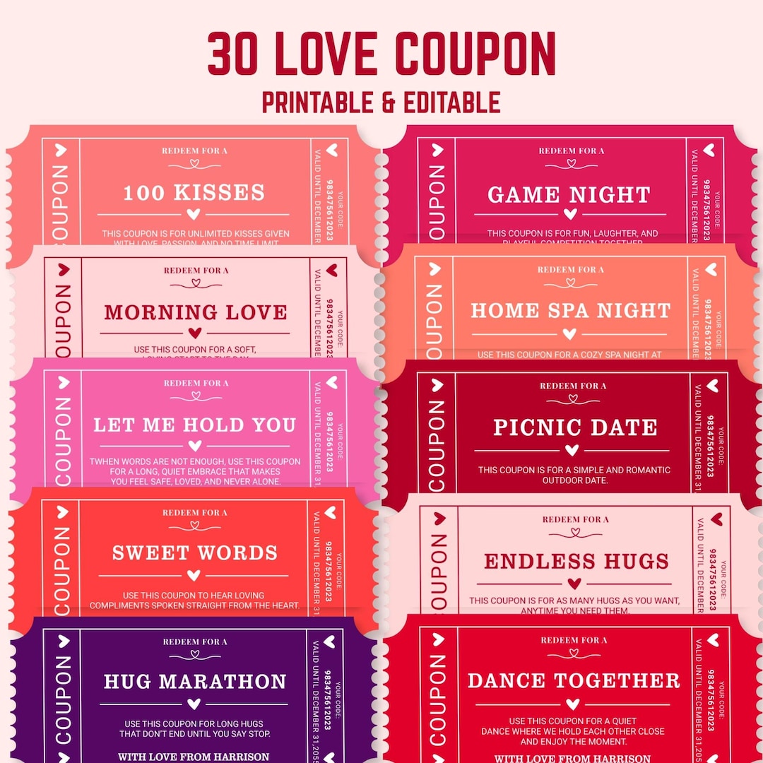 Editable Romantic Coupons Template, Love Coupons for Him & Her ...