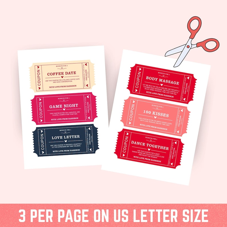 30 Editable Love Coupons, Romantic Coupons for Him & Her, Valentine’s ...