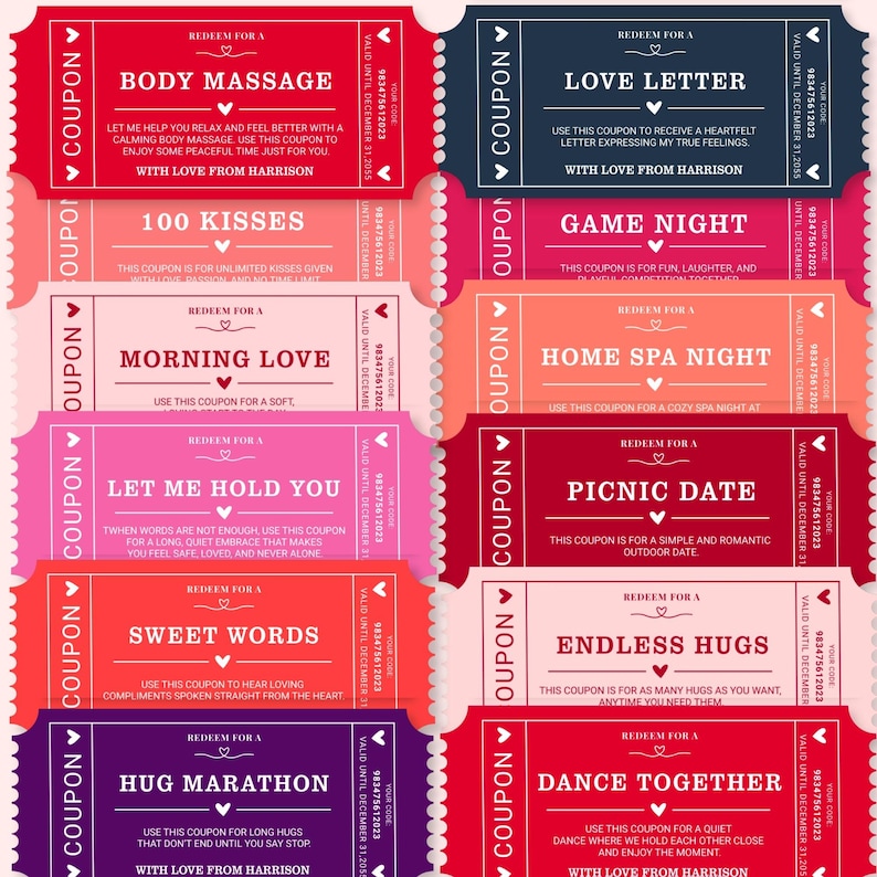 30 Editable Love Coupons, Romantic Coupons for Him & Her, Valentine’s ...