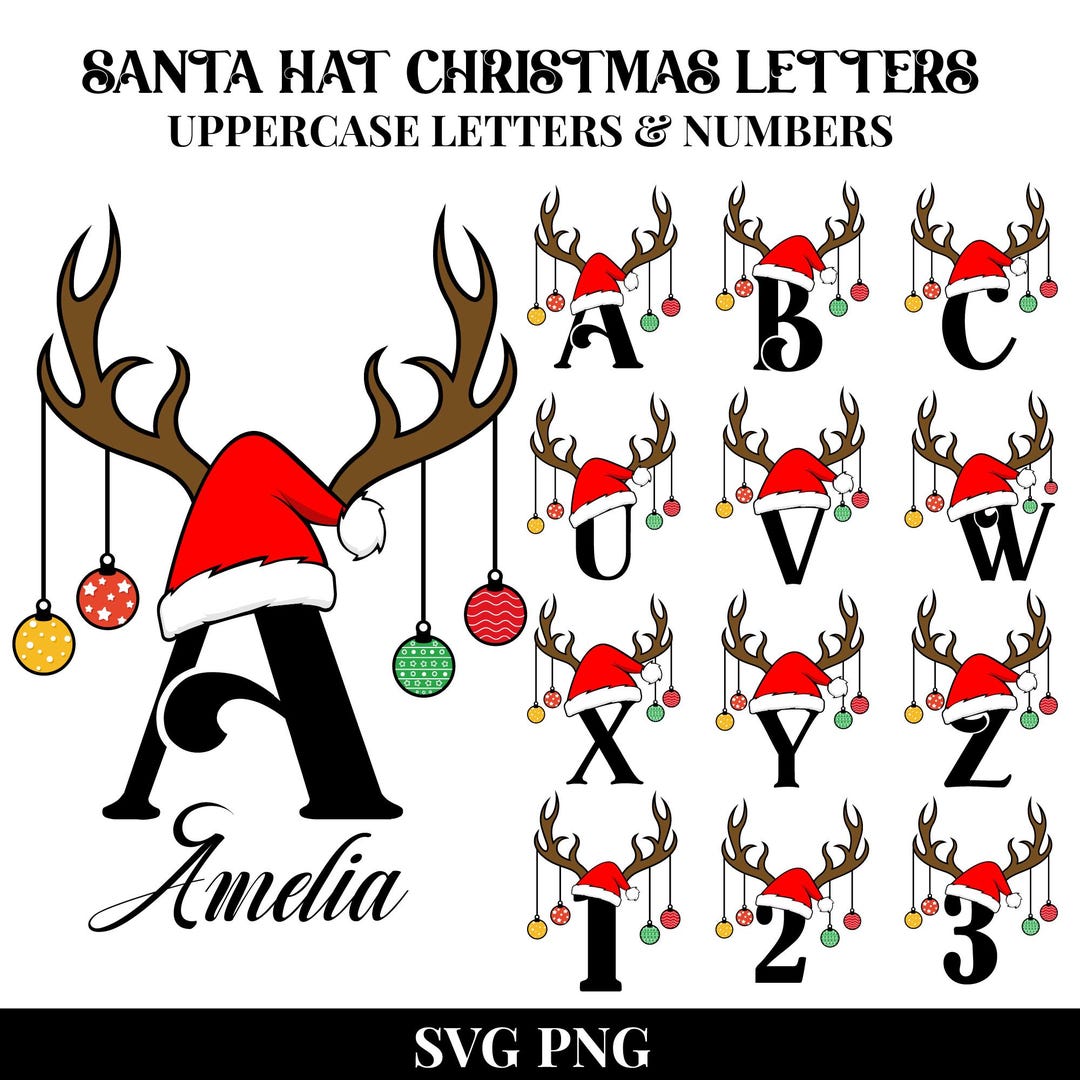 Christmas Alphabet SVG Bundle | Santa Hat Letters A–Z & 0–9 PNG - Etsy