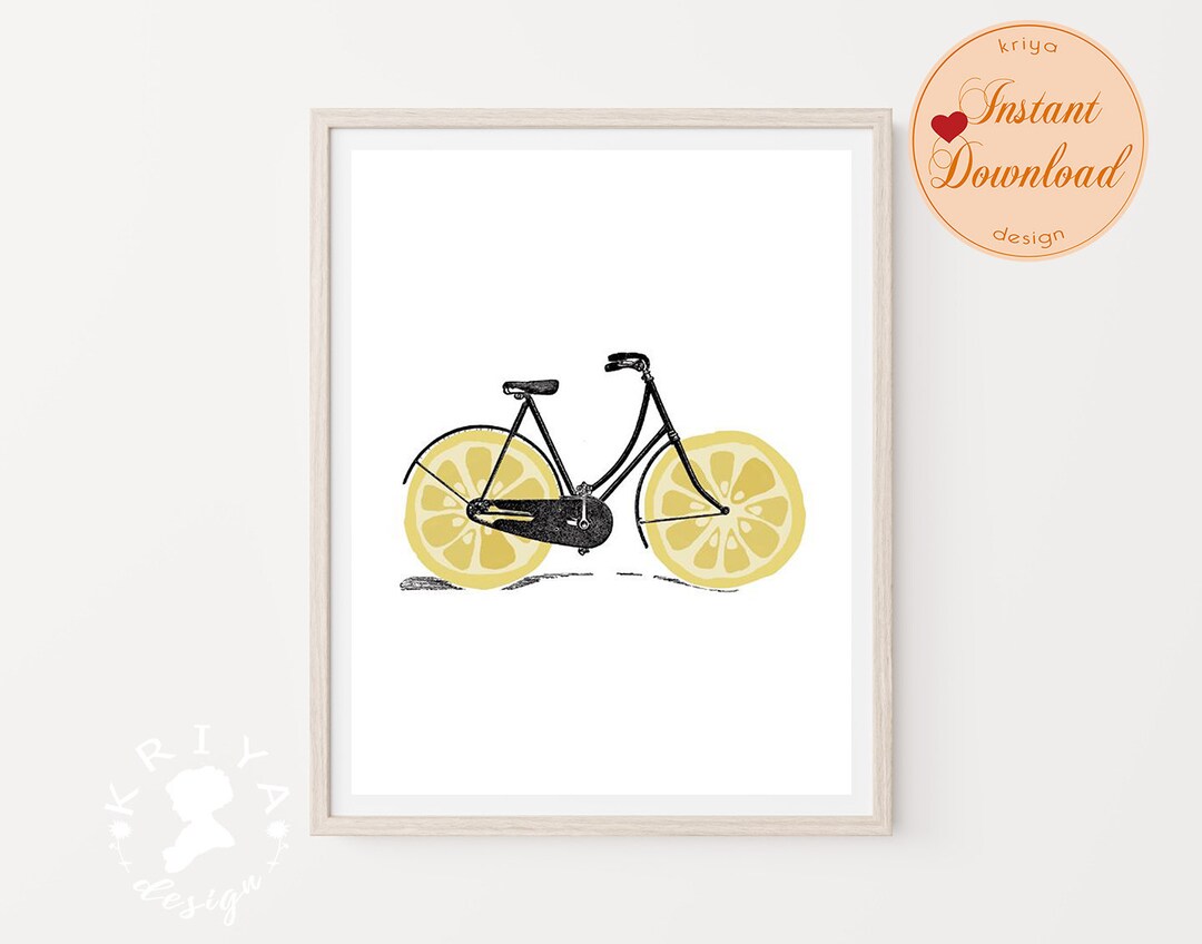Lemon Wall Art With Vintage Bicycle, Boho Decor, Lemon Bike Wall Art ...