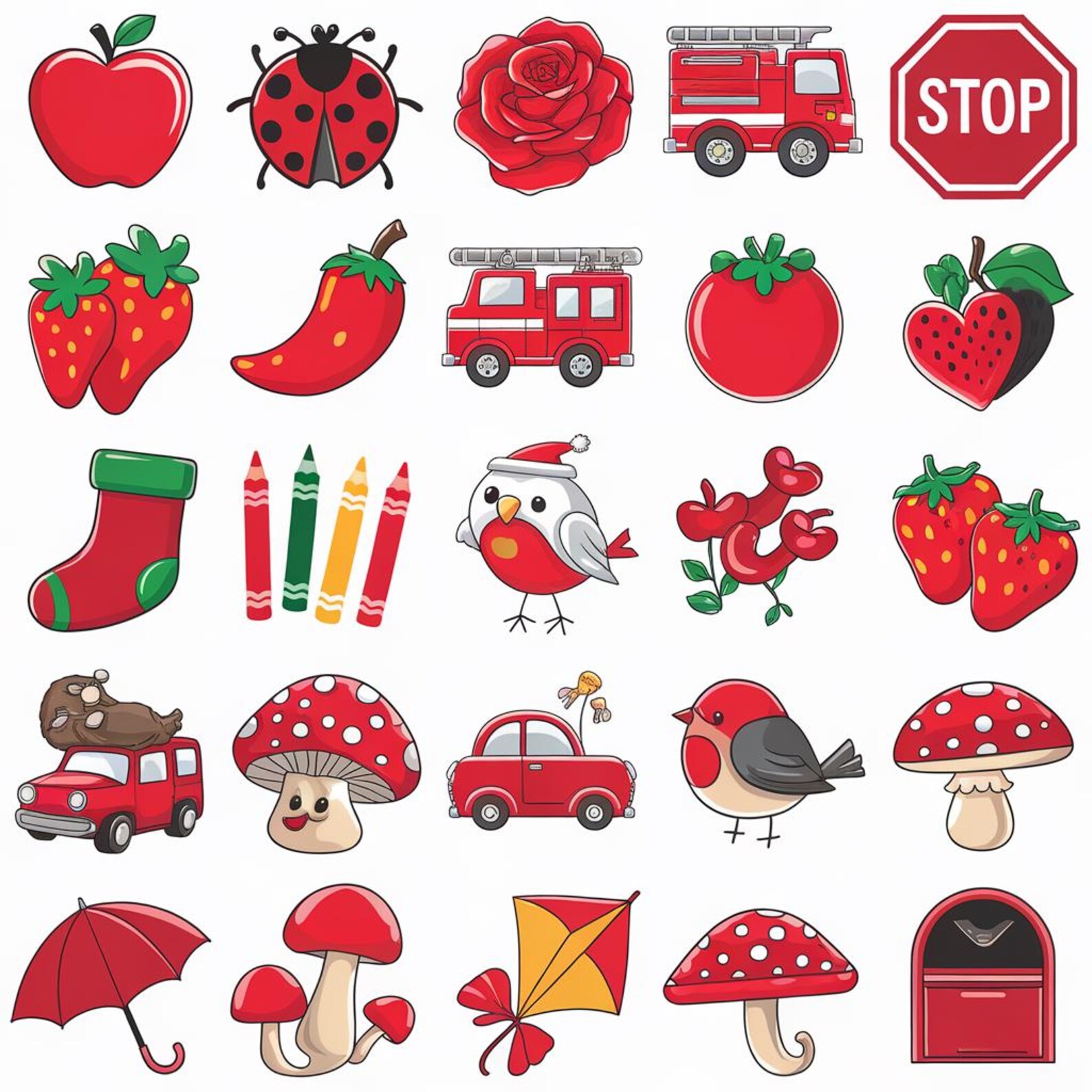 Red Objects Clipart Bundle | Kids Learning PNG | Preschool Red Color ...
