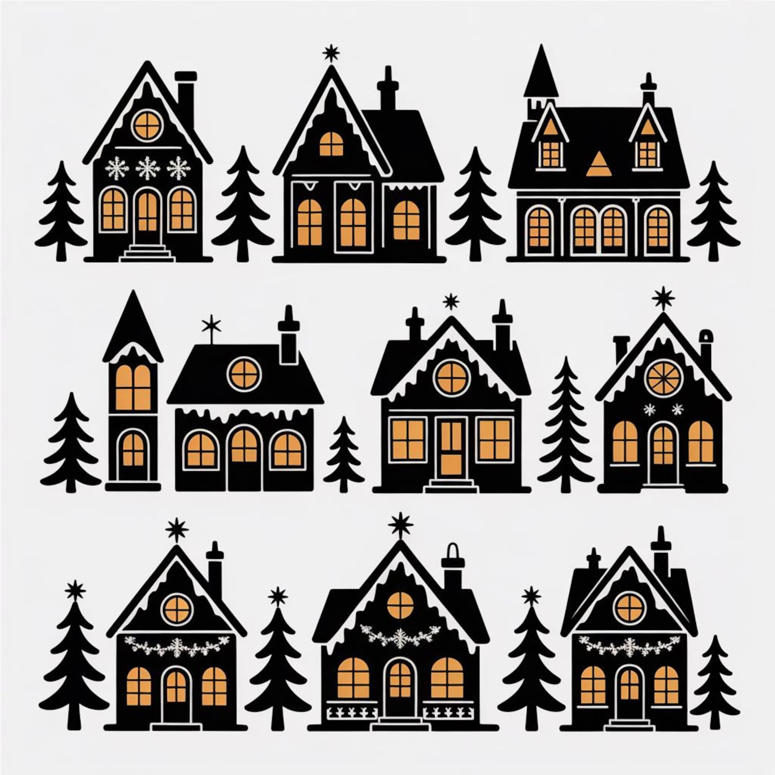Christmas House Clipart Bundle – Cozy Winter Home SVG PNG, Holiday Snow ...