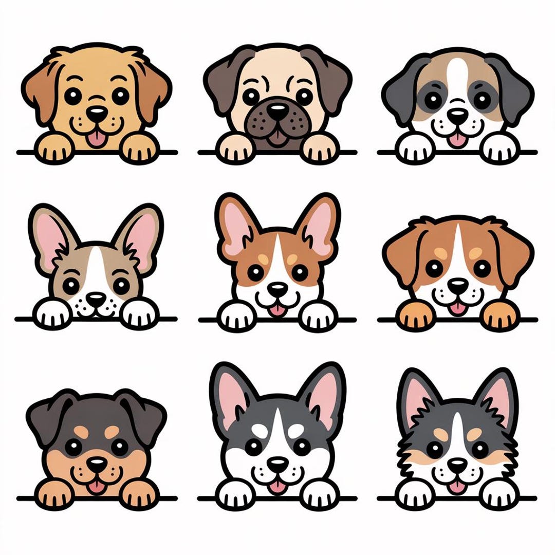 Dog Face Clipart Bundle SVG PNG | Puppy Peek Dogs Kawaii Pet Cartoon ...