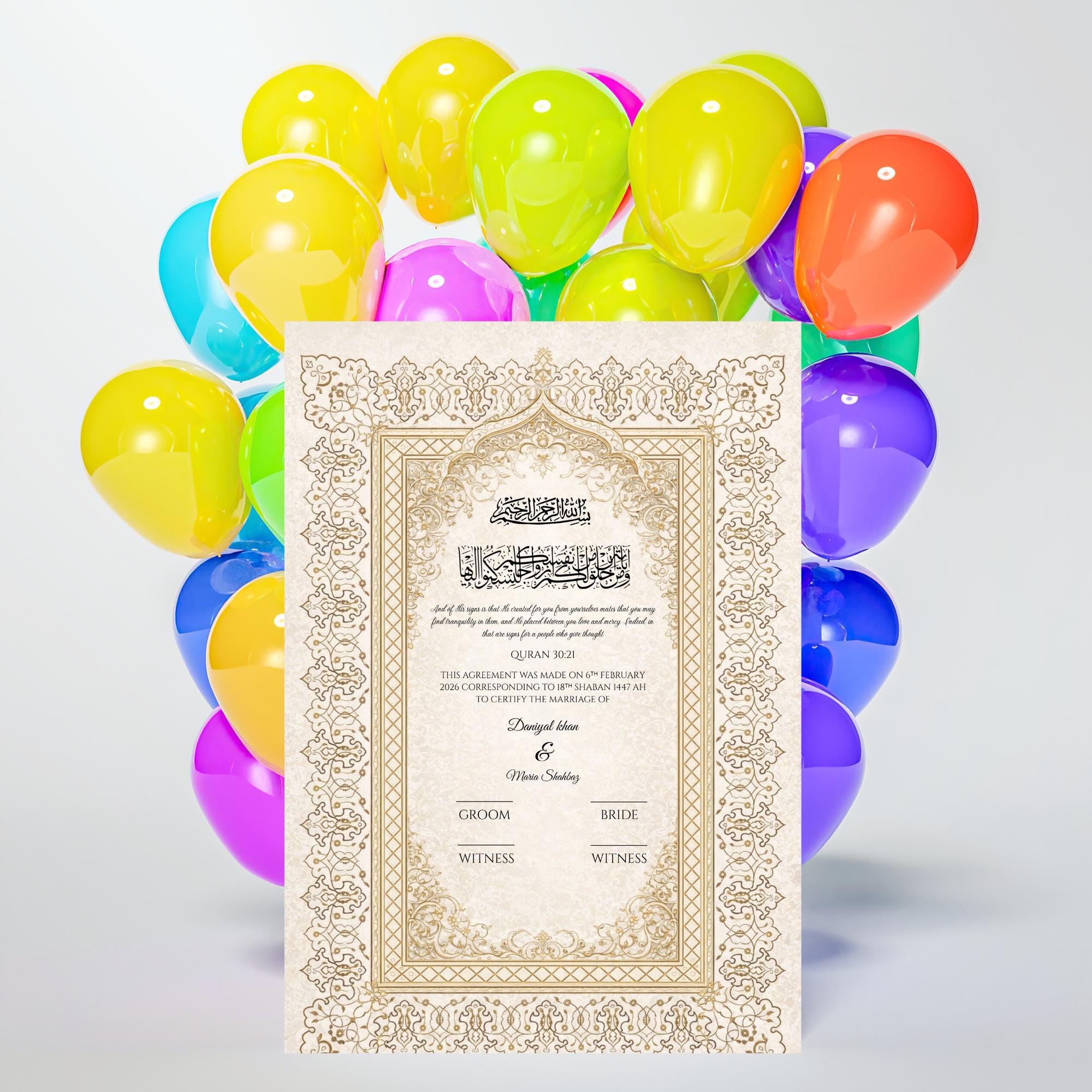 Islamic Nikah Certificate Printable Arabic Calligraphy Nikah Contract ...