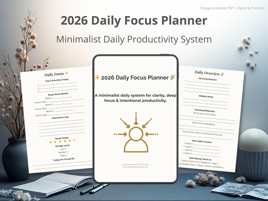 2026 Daily Focus Planner | Minimalist Productivity System (printable ...