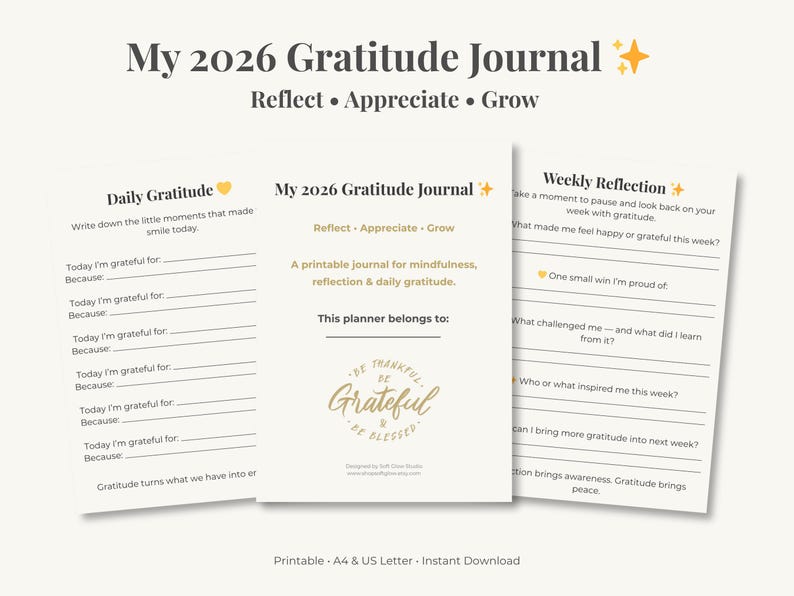 Printable Gratitude Journal 2026 | Daily Mindfulness & Self Care ...