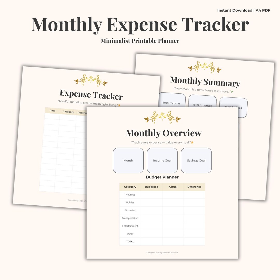 Expense Tracker Printable, Budget Planner, Monthly Finance Organizer ...