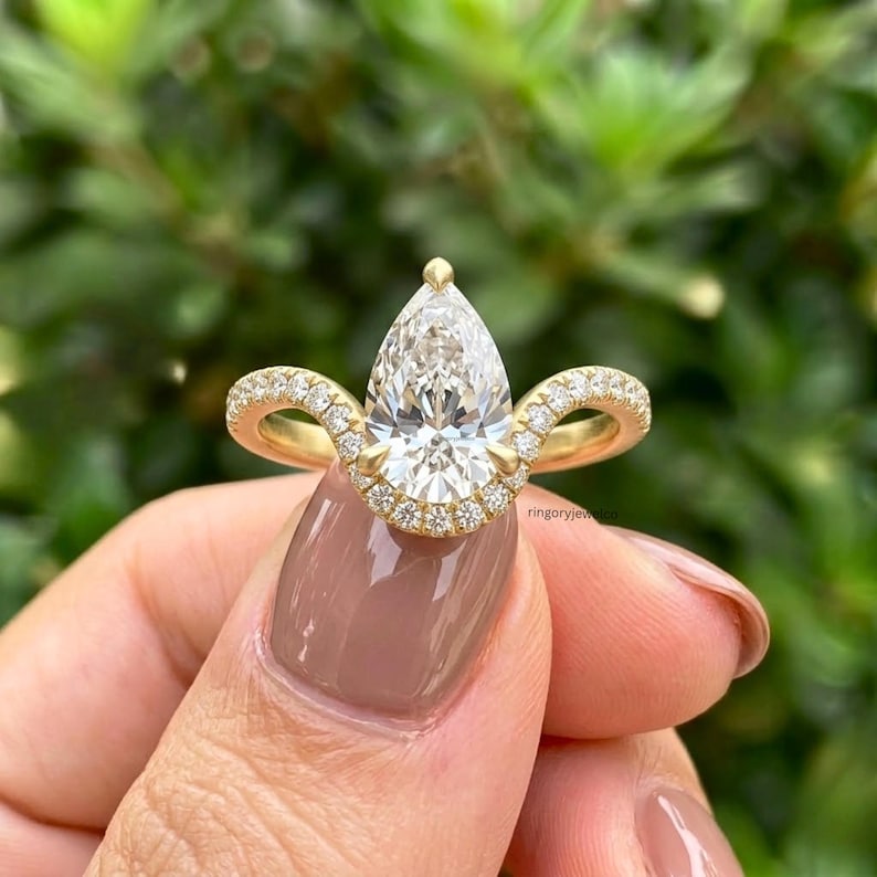 Pear Shaped Lab Grown Diamond Engagement Ring, Yellow Gold Bridal ...