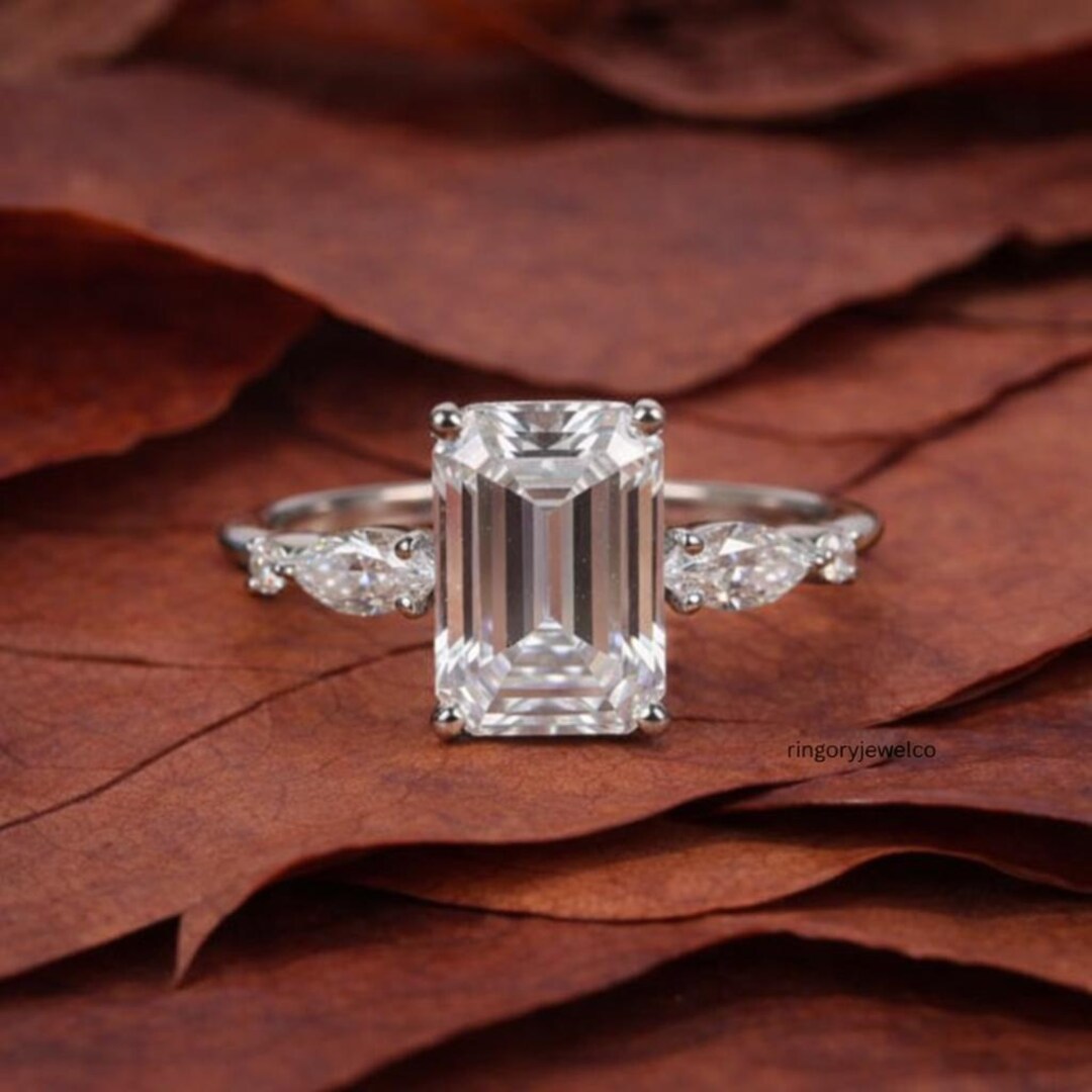 Emerald Cut Diamond Engagement Ring With Cathedral Setting Lab Grown ...