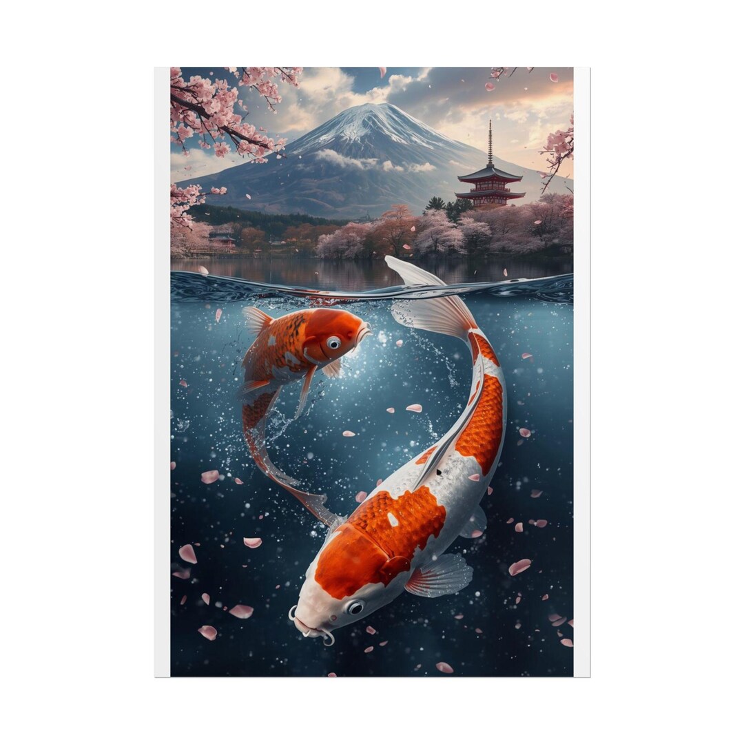 Koi Fish Poster Rolled Posters | Japanese Koi With Mount Fuji and ...