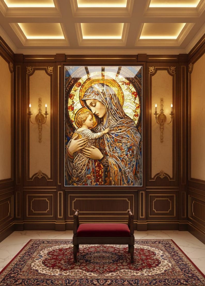 Virgin Mary and Baby Jesus Tempered Glass Wall Art, Catholic Decor - Etsy