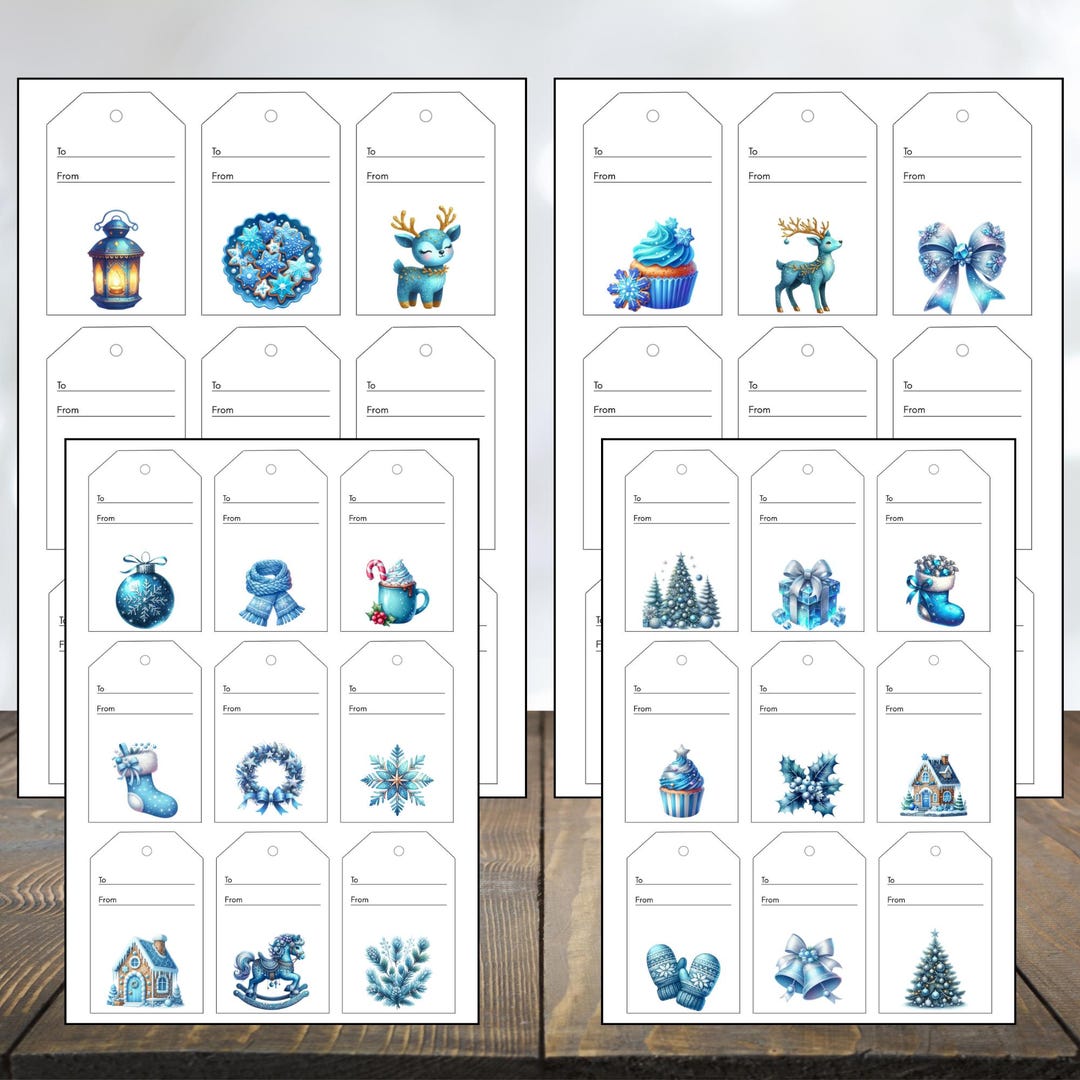 Blue Winter Gift Tags: Printable Christmas Holiday Labels (digital ...