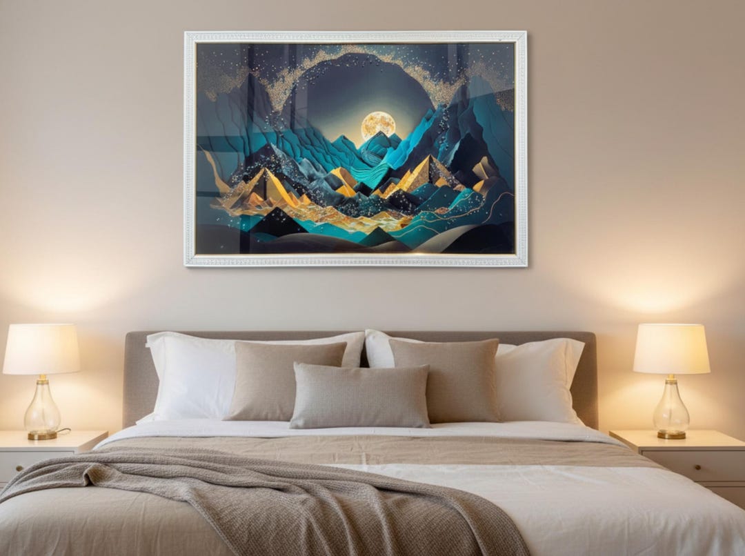 3D Resin Mountain Wall Art | Gold Landscape, Crystal Moon (2x3 Ft) - Etsy