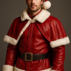 Men’s Red Leather Santa Costume, Classic Santa Suit - Etsy