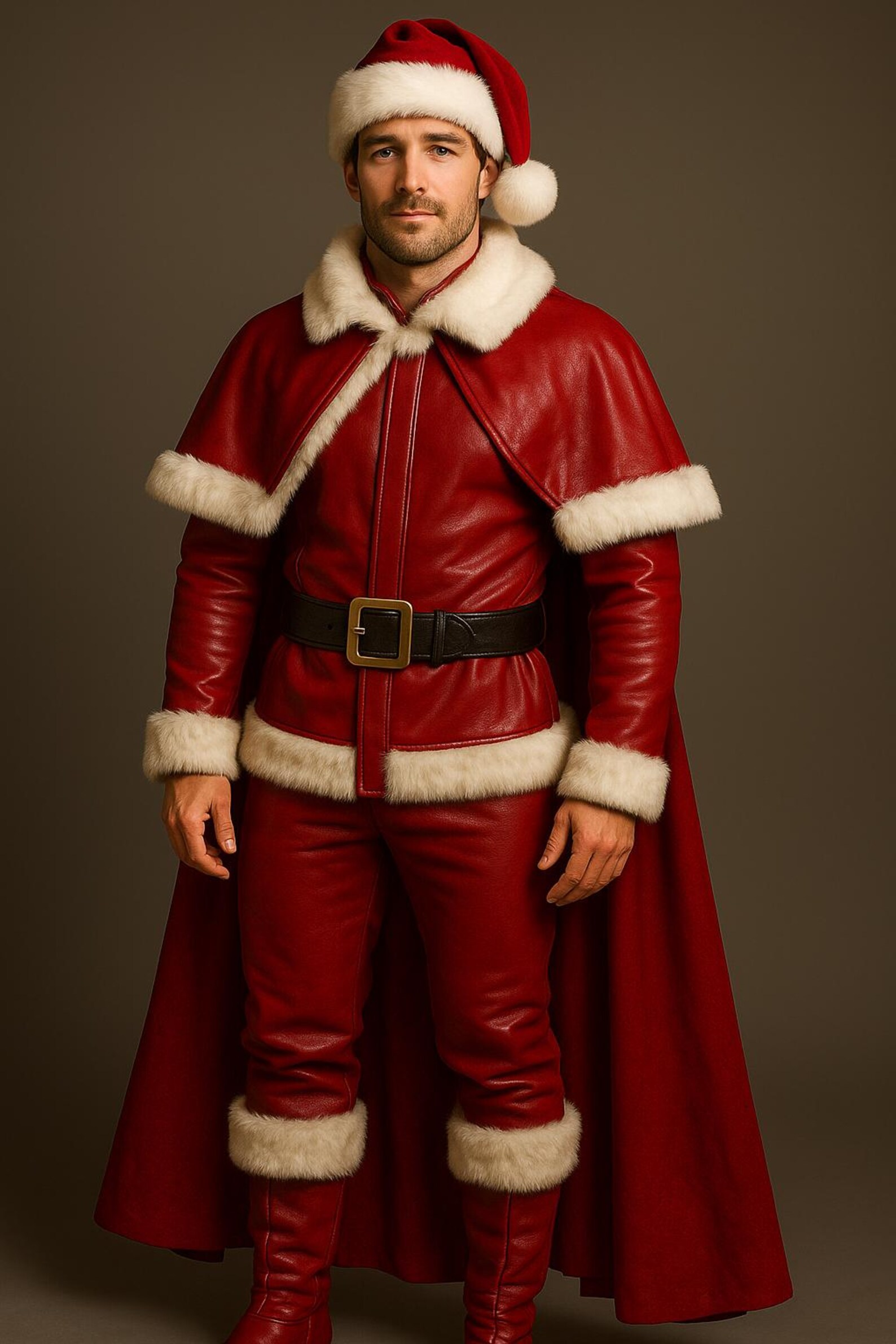 Men’s Red Leather Santa Costume, Classic Santa Suit - Etsy