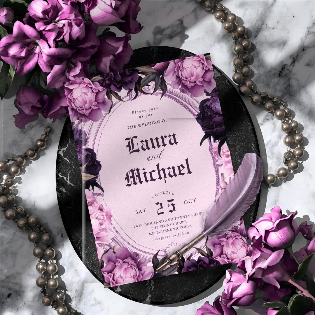 Gothic Peonies Wedding Canva Template Bundle | Printable Invitation ...