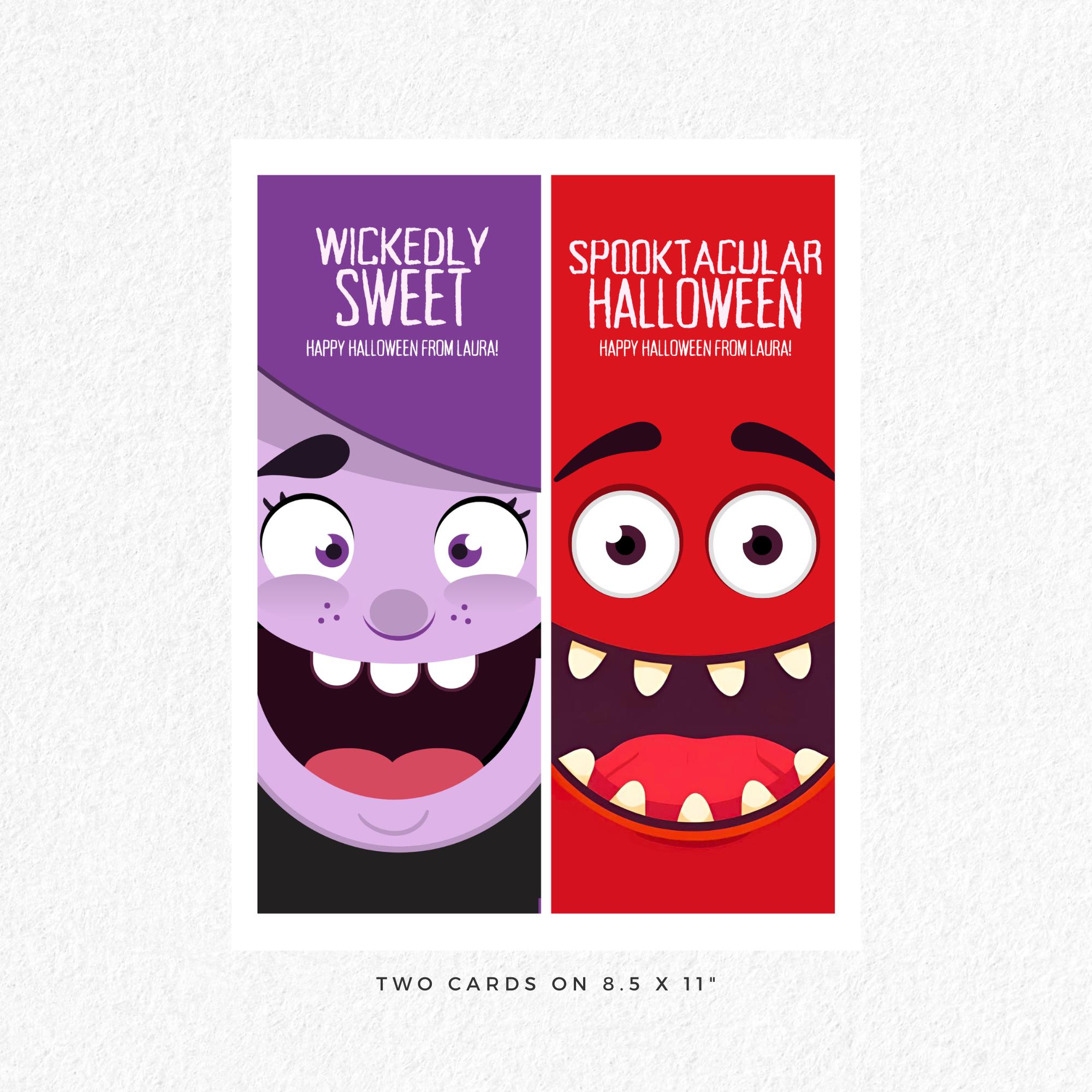 Halloween Treat Cards | Printable Kids Halloween Cards | Cute Monster ...