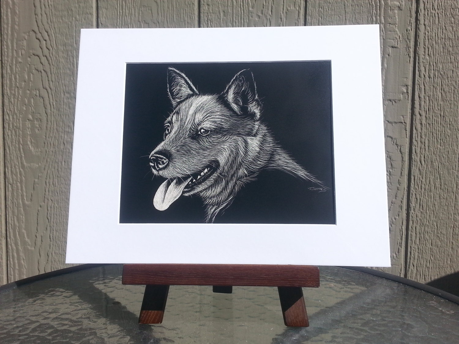 Original Scratchboard Drawing, Black and White Healer Dog Etching - Etsy