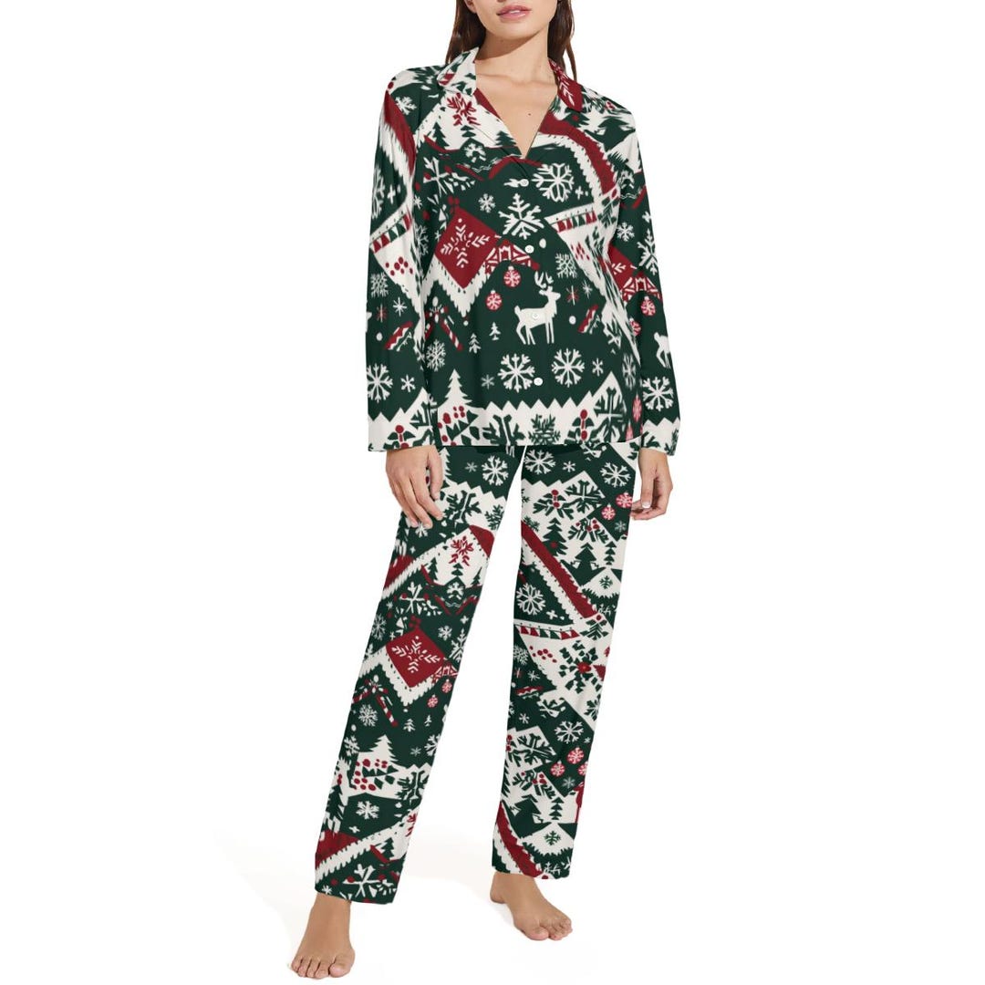 Nordic Fair Isle Reindeer All-over Print Unisex Pajama Set - Cozy ...