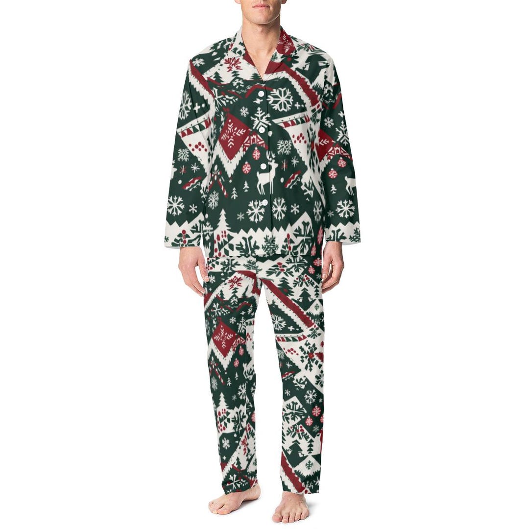 Nordic Christmas Flannel Pajama Set – Reindeer Snowflake Sleepwear - Etsy
