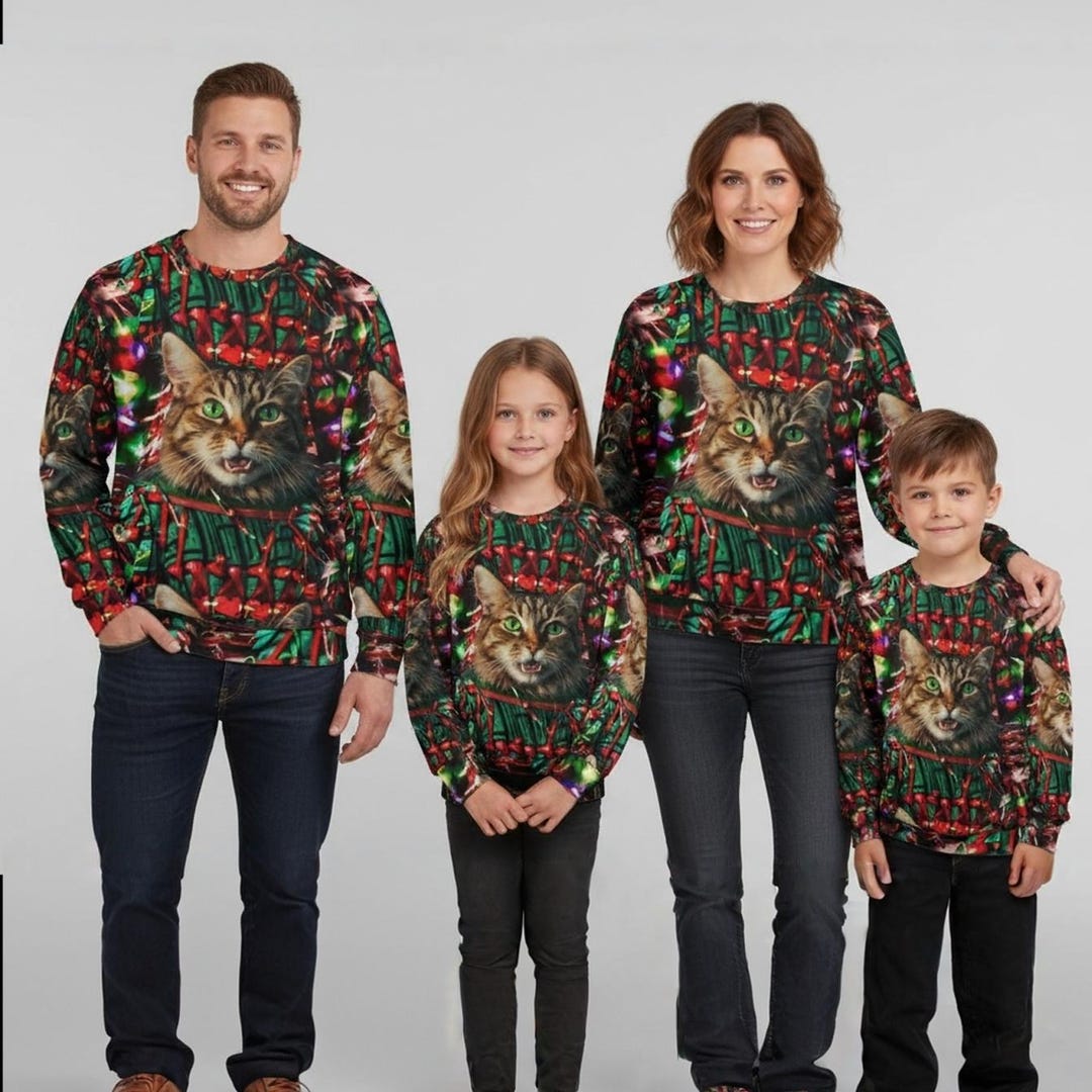 Matching Family Grumpy Cat Ugly Christmas Sweaters All-over Print ...