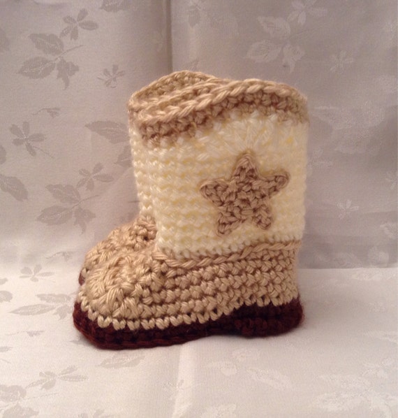 Baby Cowboy Booties Cowgirl Boots Tan and Off white Crochet | Etsy
