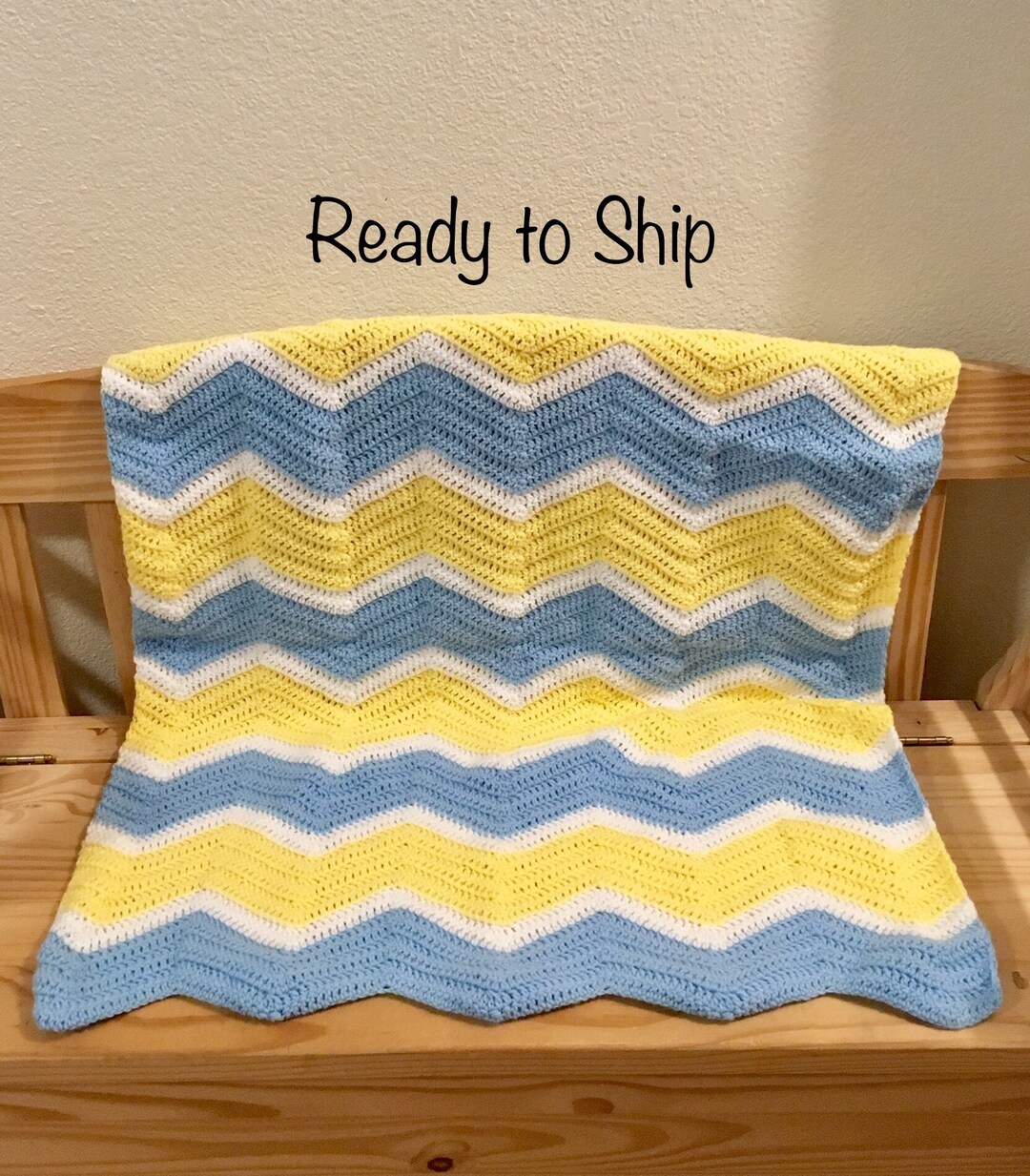 Baby Afghan Blue White Yellow Child Lapghan Ready to Ship Blanket - Etsy