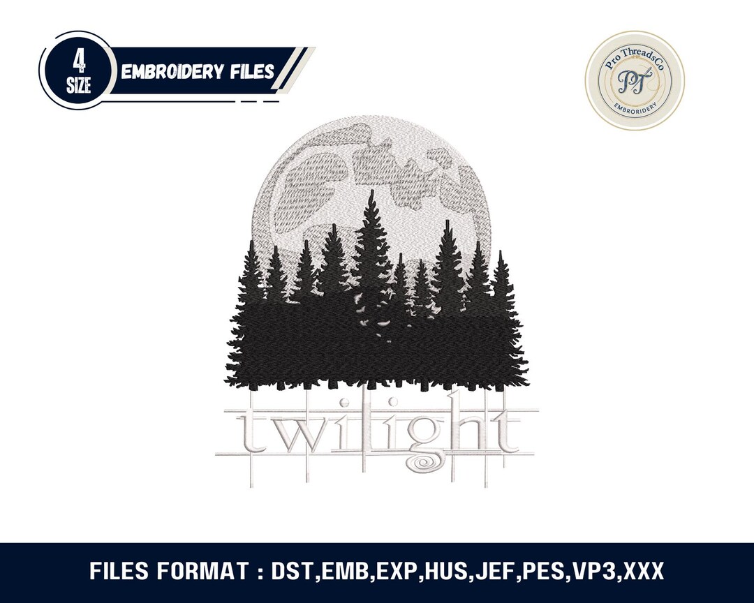 Crescent Moon Embroidery Design, Twilight Night Scene (instant Download ...