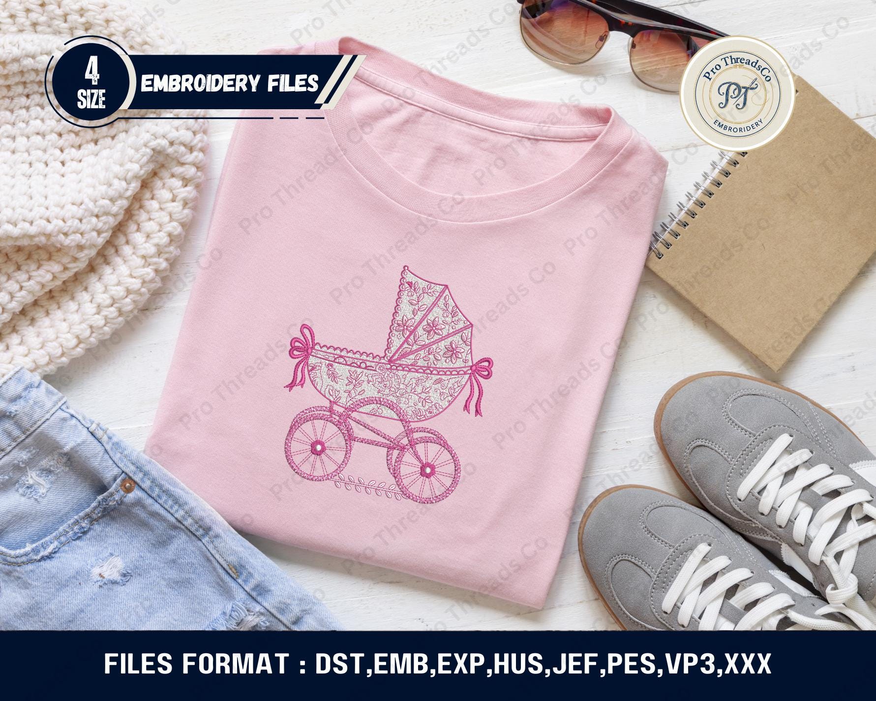Toile Baby Carriage Embroidery Design, Chinoiserie Redwork Pram Pattern ...