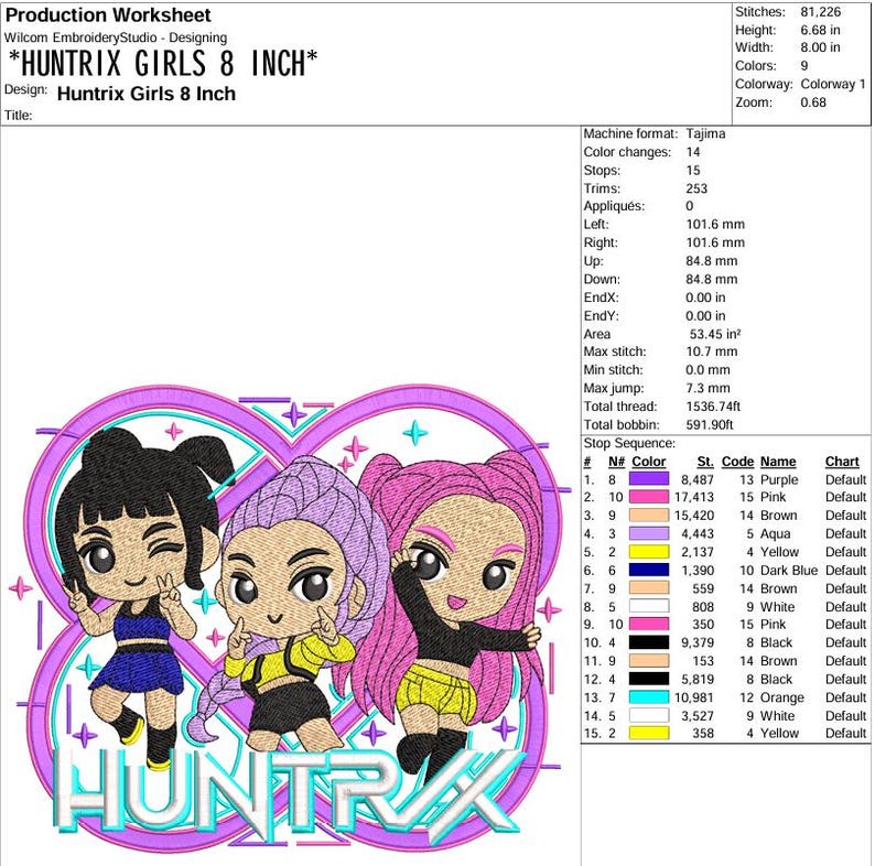 Huntrix Girls and Derpy Embroidery Design, Kpop Demon Embroidery Design ...