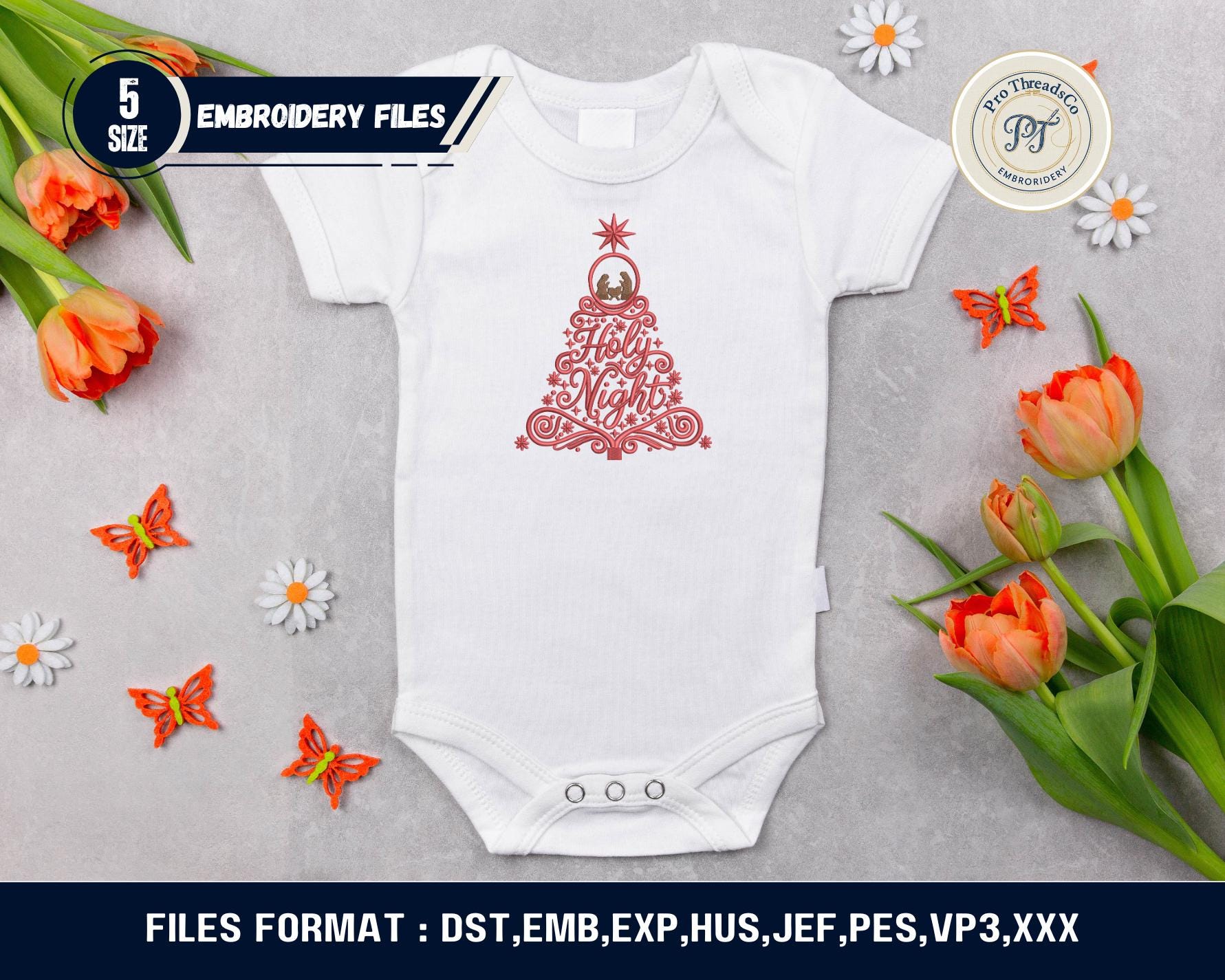 Holy Night Christmas Tree Embroidery Design for Machine Embroidery ...