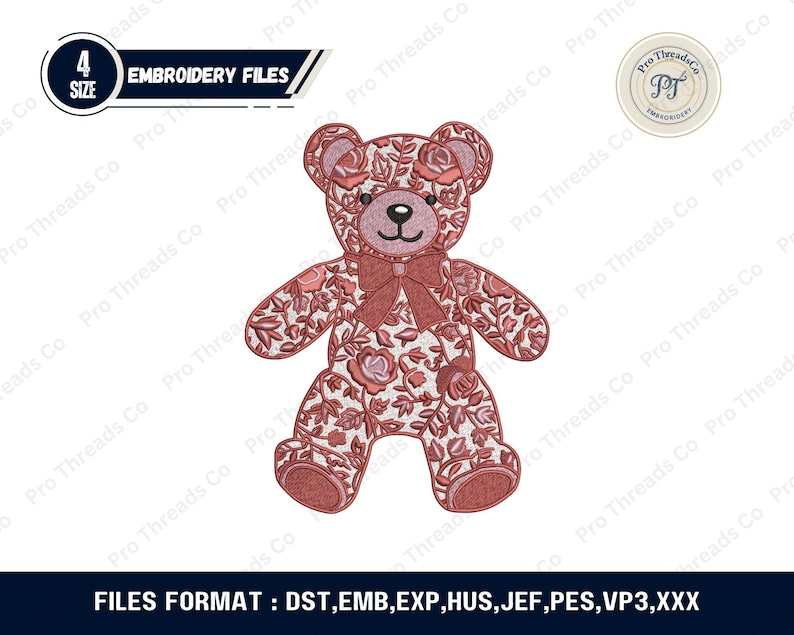 Chinoiserie Teddy Bear Embroidery Design, Toile De Jouy Floral Baby ...