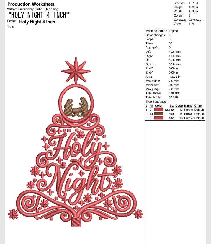 Holy Night Christmas Tree Embroidery Design, Religious Xmas Pattern ...