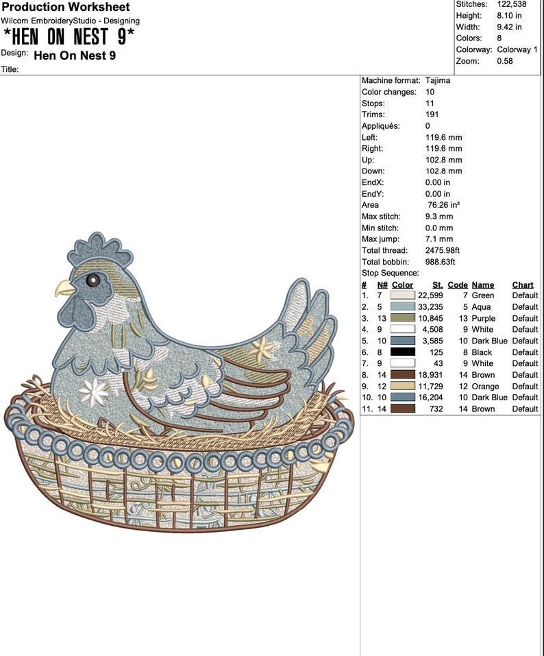 Hen on Nest Applique Embroidery Design Vintage Farmhouse Chicken ...