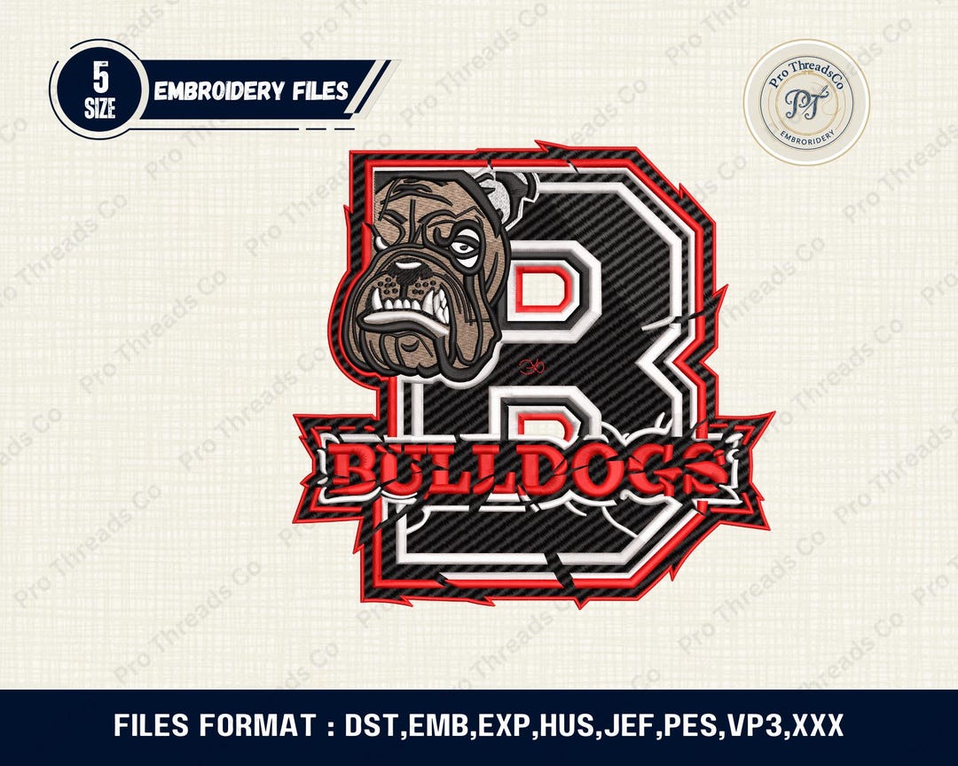 Bulldog Mascot Embroidery Design Letter B | Bulldog Head Embroidery ...