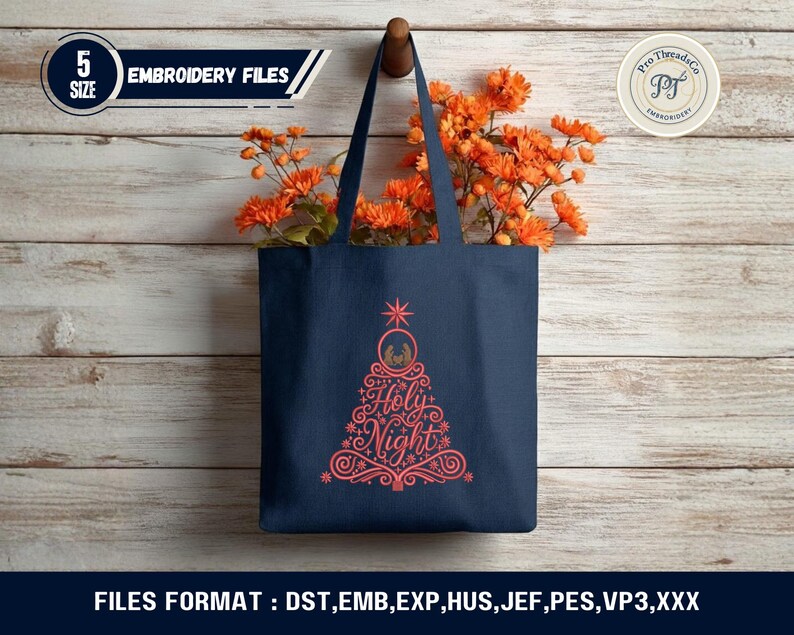 Holy Night Christmas Tree Embroidery Design, Religious Xmas Pattern ...