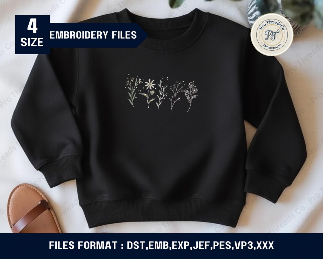 Wildflower Machine Embroidery Design | Floral PES Files for Clothing ...