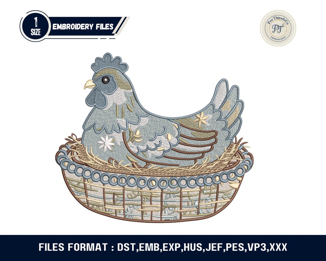 Hen on Nest Applique Embroidery Design Vintage Farmhouse Chicken ...