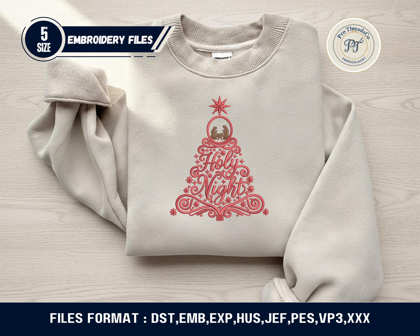 Holy Night Christmas Tree Embroidery Design for Machine Embroidery ...