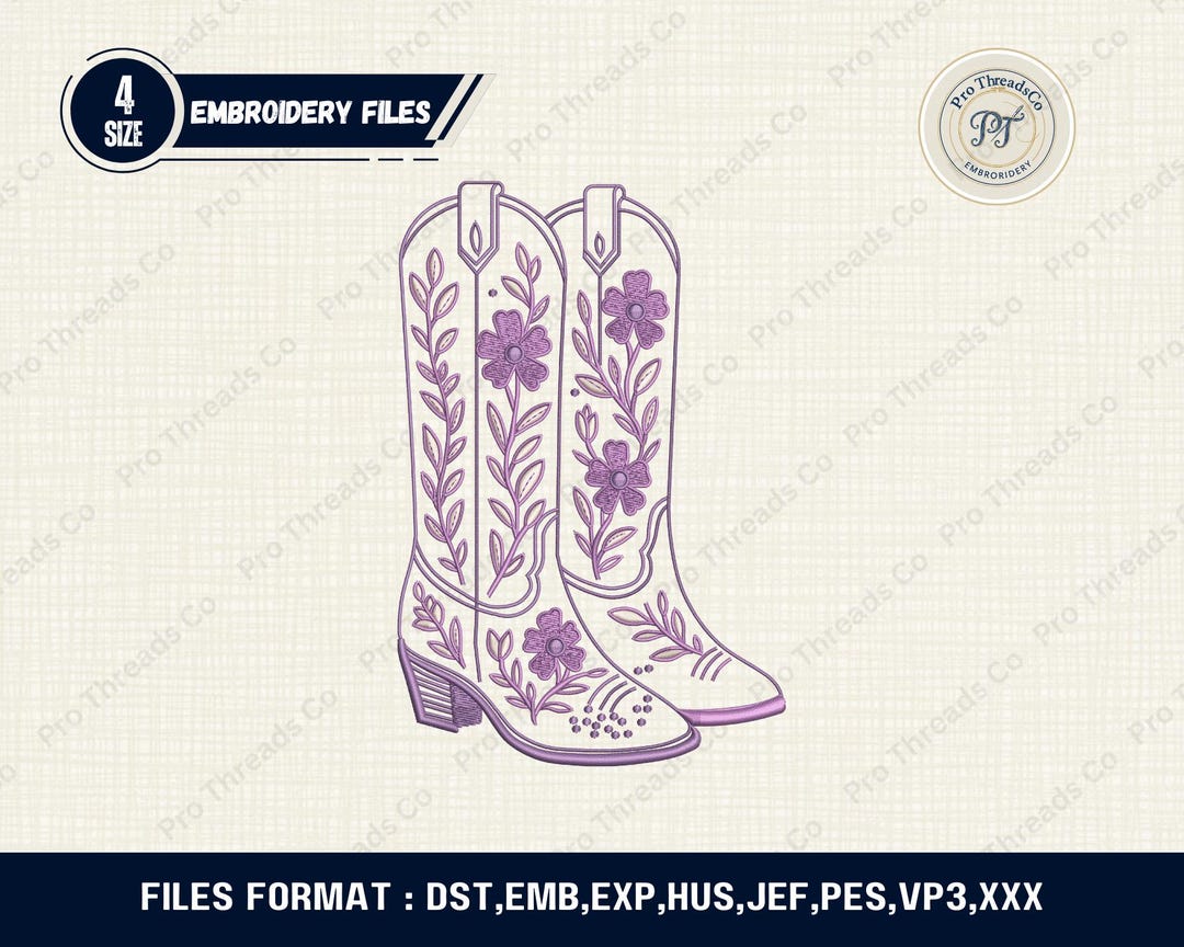 Western Cowgirl Boots Embroidery Design | Cowboy Boot Embroidery ...